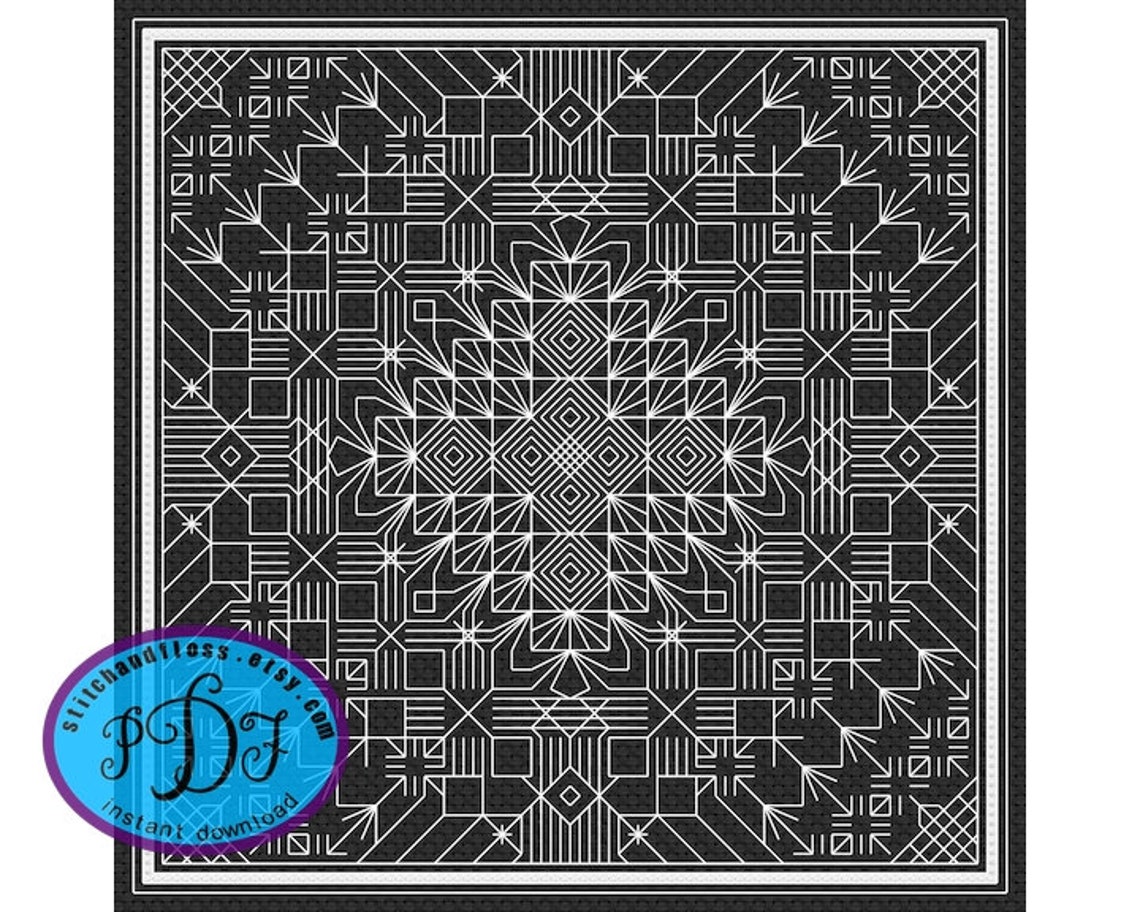 Blackwork Radiating Abstract Floral Pattern Symmetrical Geometric ...