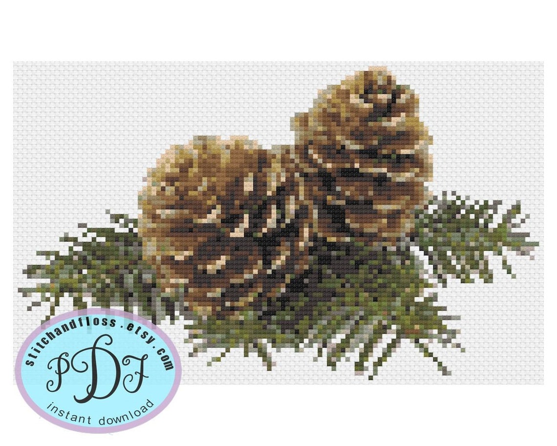 Pine Cones & Branches - Realistic Winter Holiday Design - Counted Cross ...