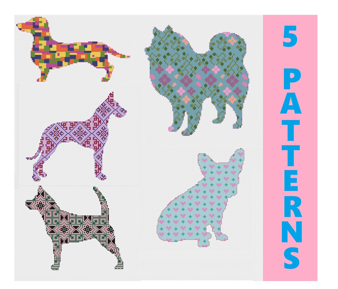 Save 33%! Patterned Dogs Series 1: 5 Counted Cross Stitch Patterns ...