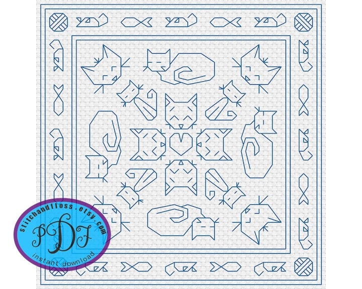 Kaliedo-cats Blackwork Pattern - Small Geometric Symmetrical Counted ...