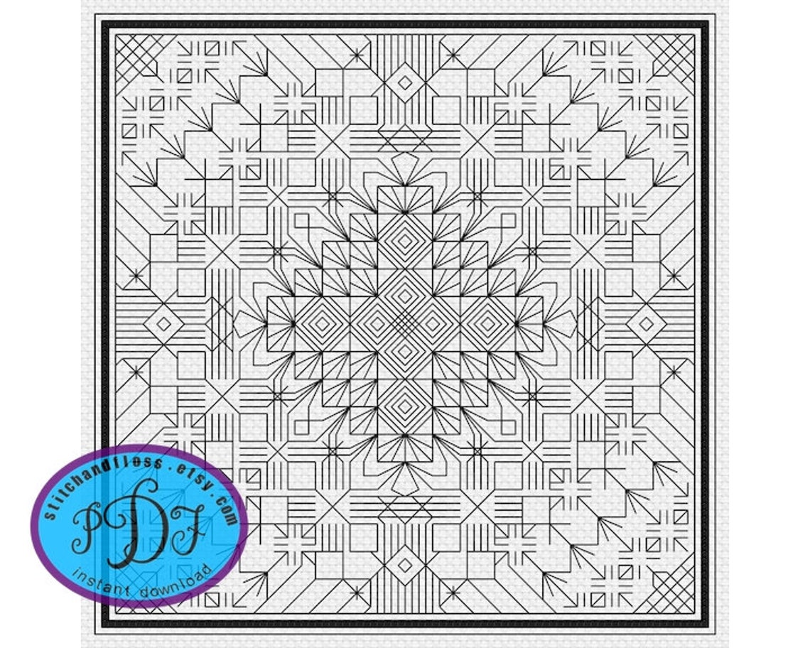 Blackwork Radiating Abstract Floral Pattern Symmetrical Geometric ...
