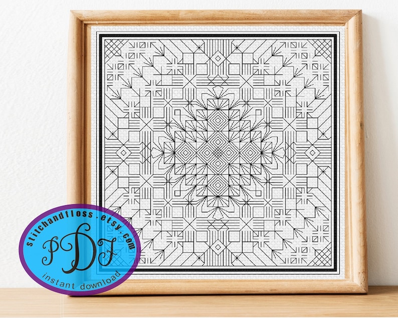 Blackwork Radiating Abstract Floral Pattern - Symmetrical Geometric ...