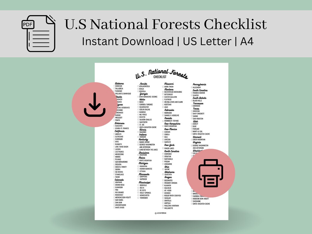 National Forests Checklist - Etsy