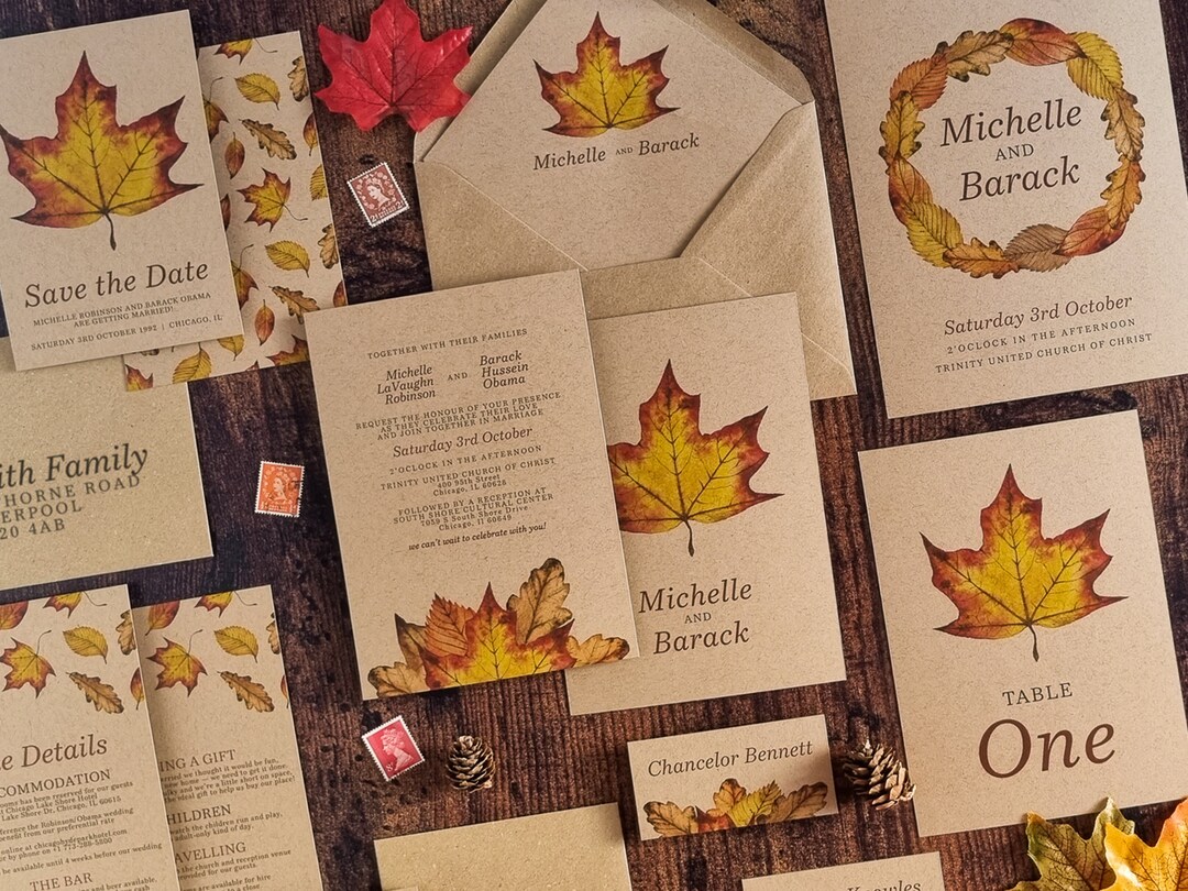 Autumn Leaves Wedding Invitations | Stationery Suite | Save the Dates ...