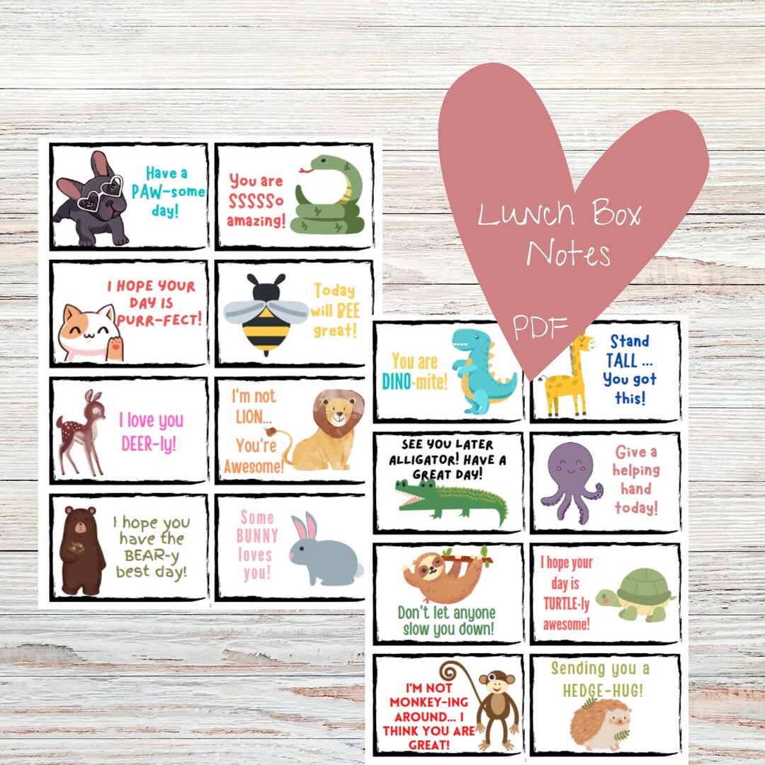 Lunch Box Notes Animals Printable Download - Etsy