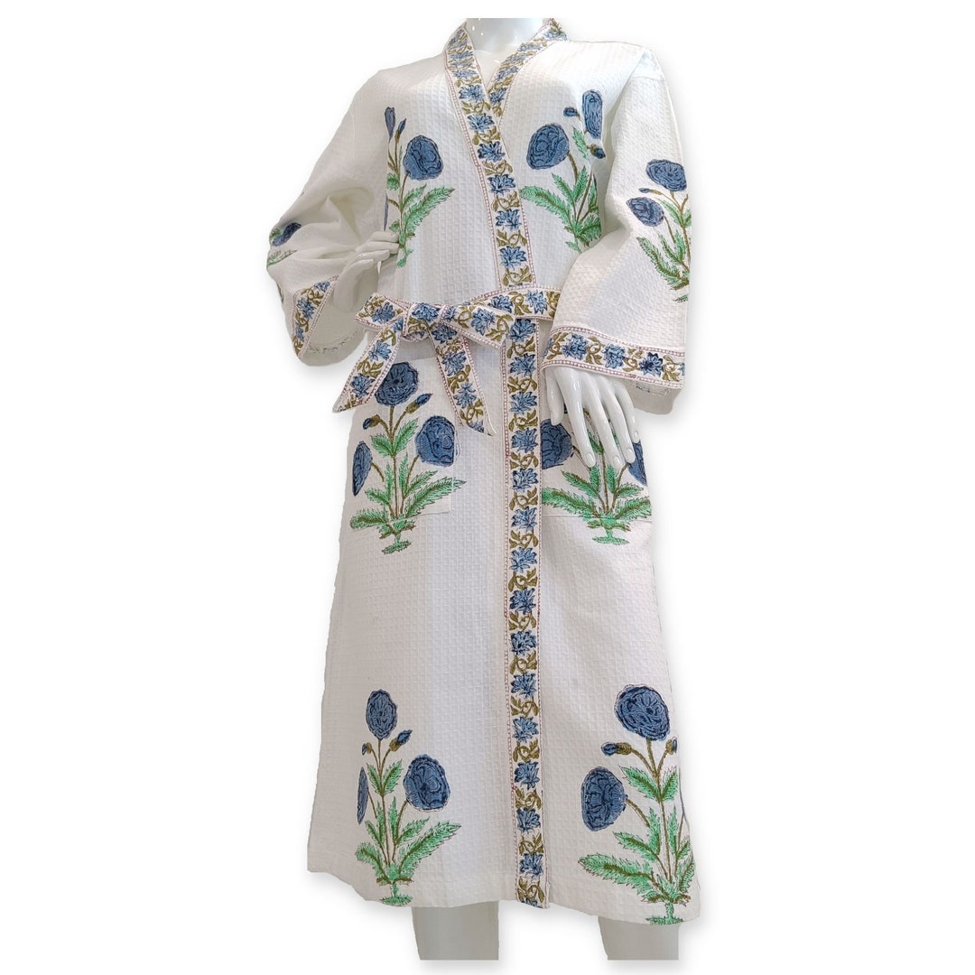 Beautiful Waffle Bathrobe Hand Block Print Soft Cotton - Etsy