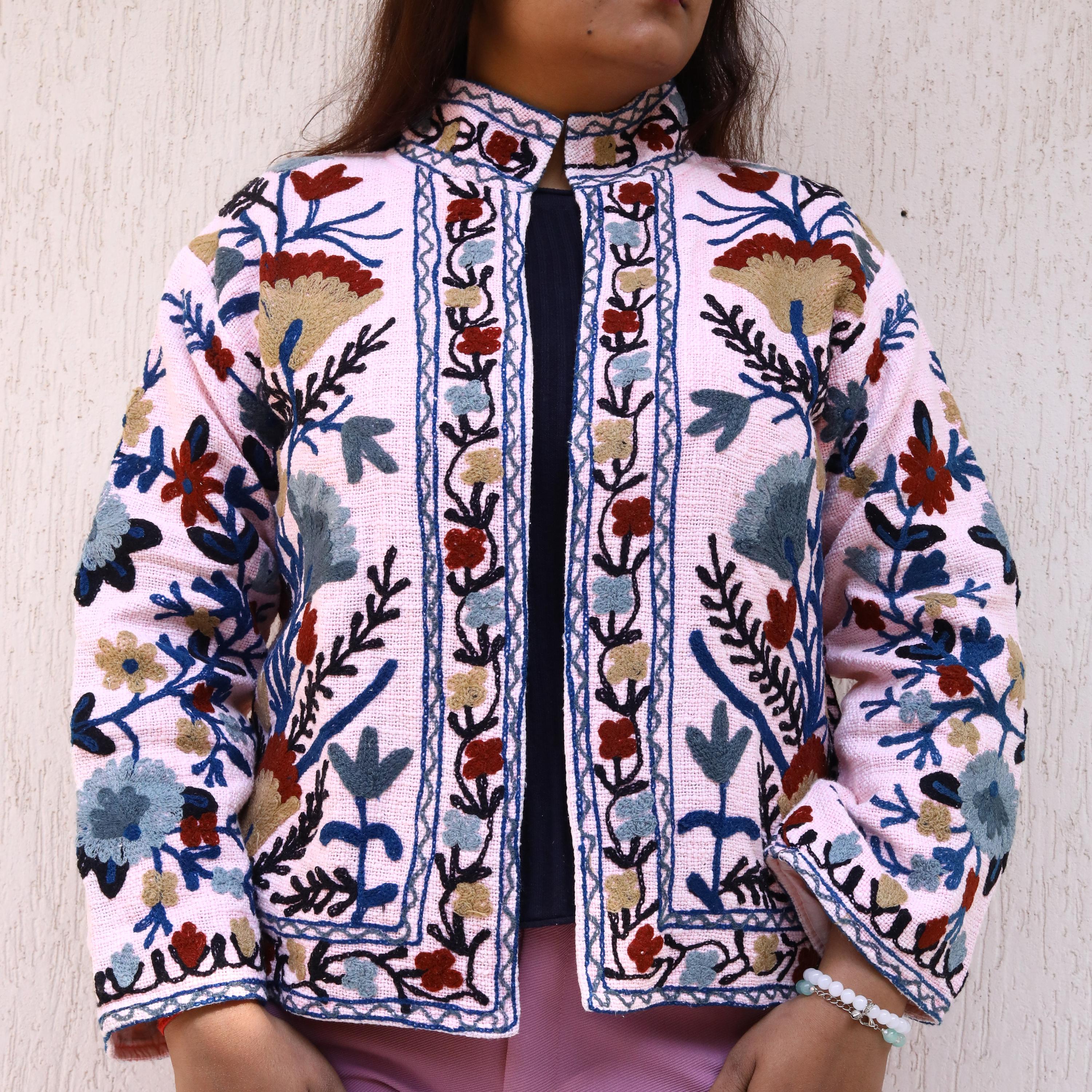 Handmade Suzani Pink Color Jacket Hand Embroidered Short Jacket, Women ...