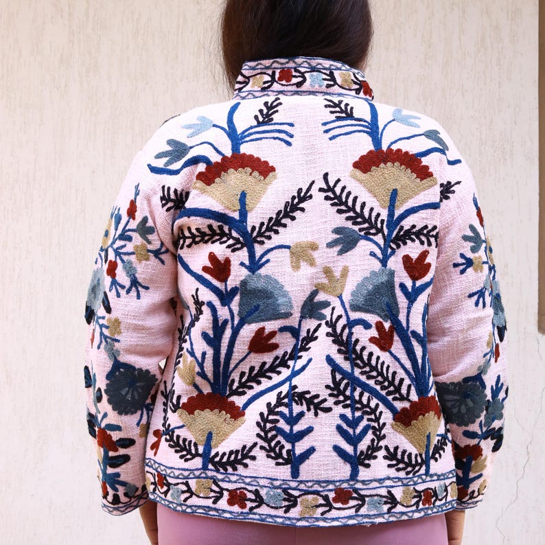 Handmade Suzani Pink Color Jacket Hand Embroidered Short Jacket, Women ...