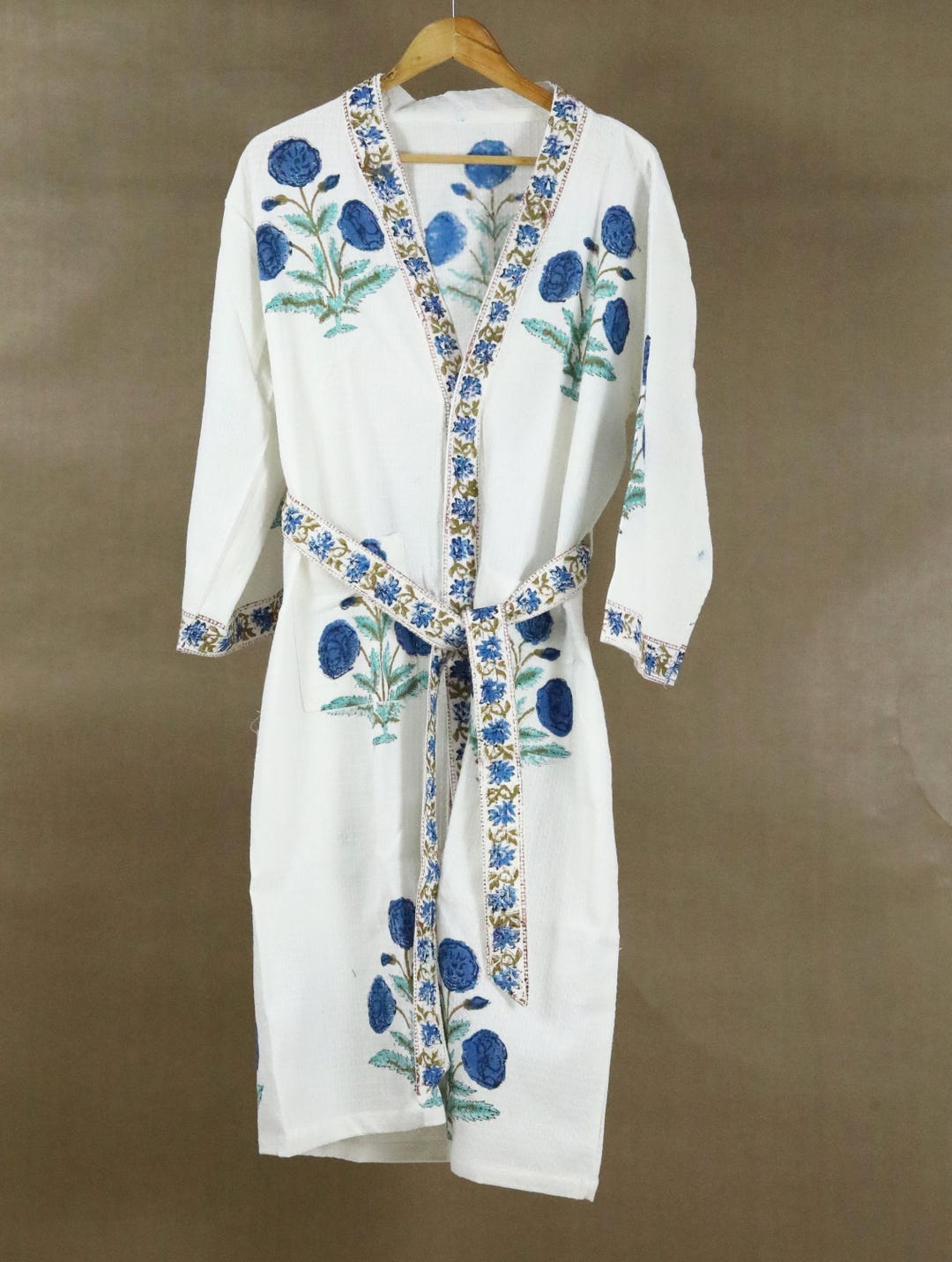 Beautiful Waffle Bathrobe Hand Block Print Cotton Bathrobe Used Beach ...