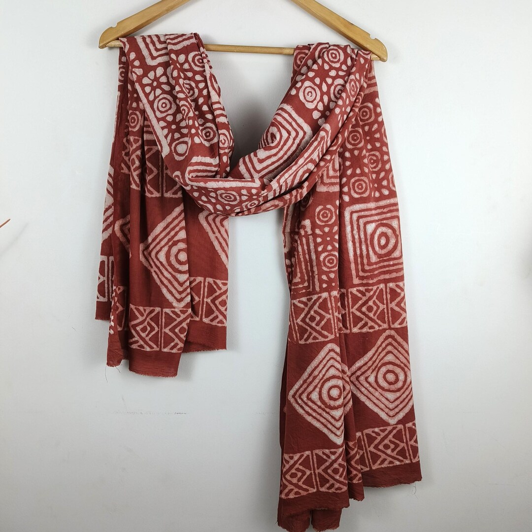 Red Sarong Block Print Sarong Pareo Cotton Boho Scarf Neck Head Wrap ...