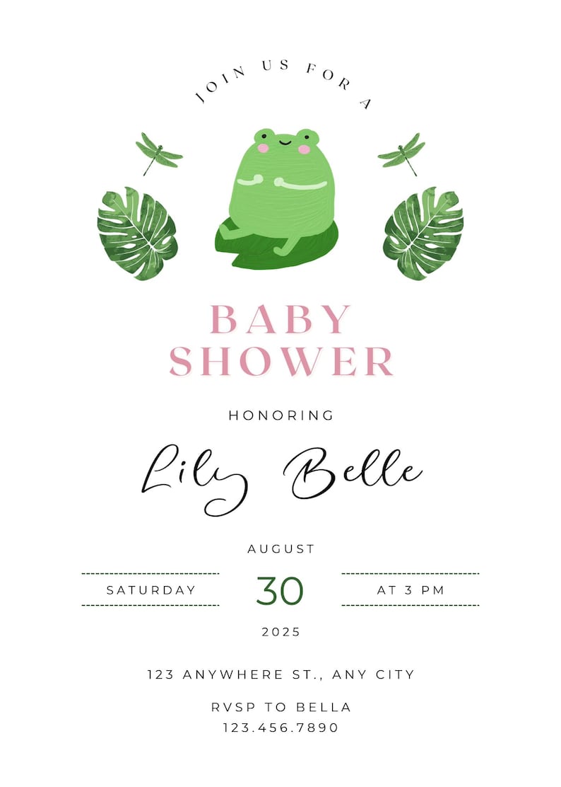 Editable Frog Baby Shower Invitation, Tropical Lily Pad Baby Shower ...
