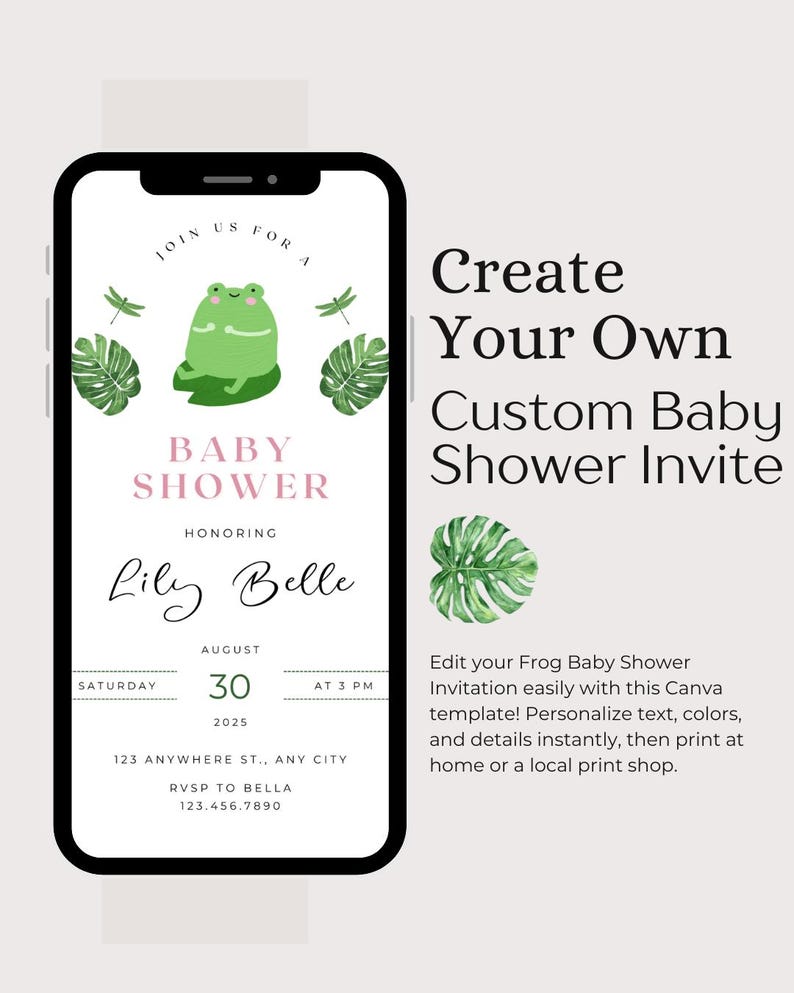 Frog Baby Shower Invitation: Tropical Lily Pad, Editable (digital ...