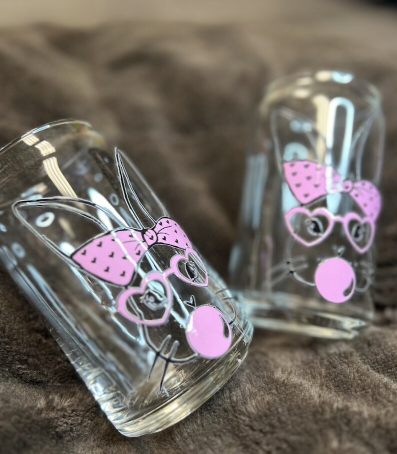 Easter Glass Cup, Easter Bunny Cup, Cute Bunny, Bubble Gum Bunny, Gift ...