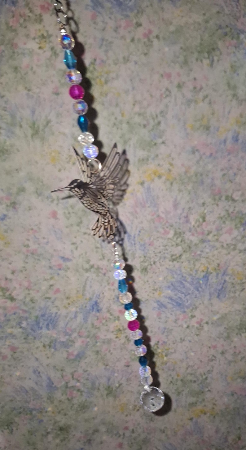 Beaded Hummingbird Suncatcher With Crystal Prism – Faceted Glass Beads ...