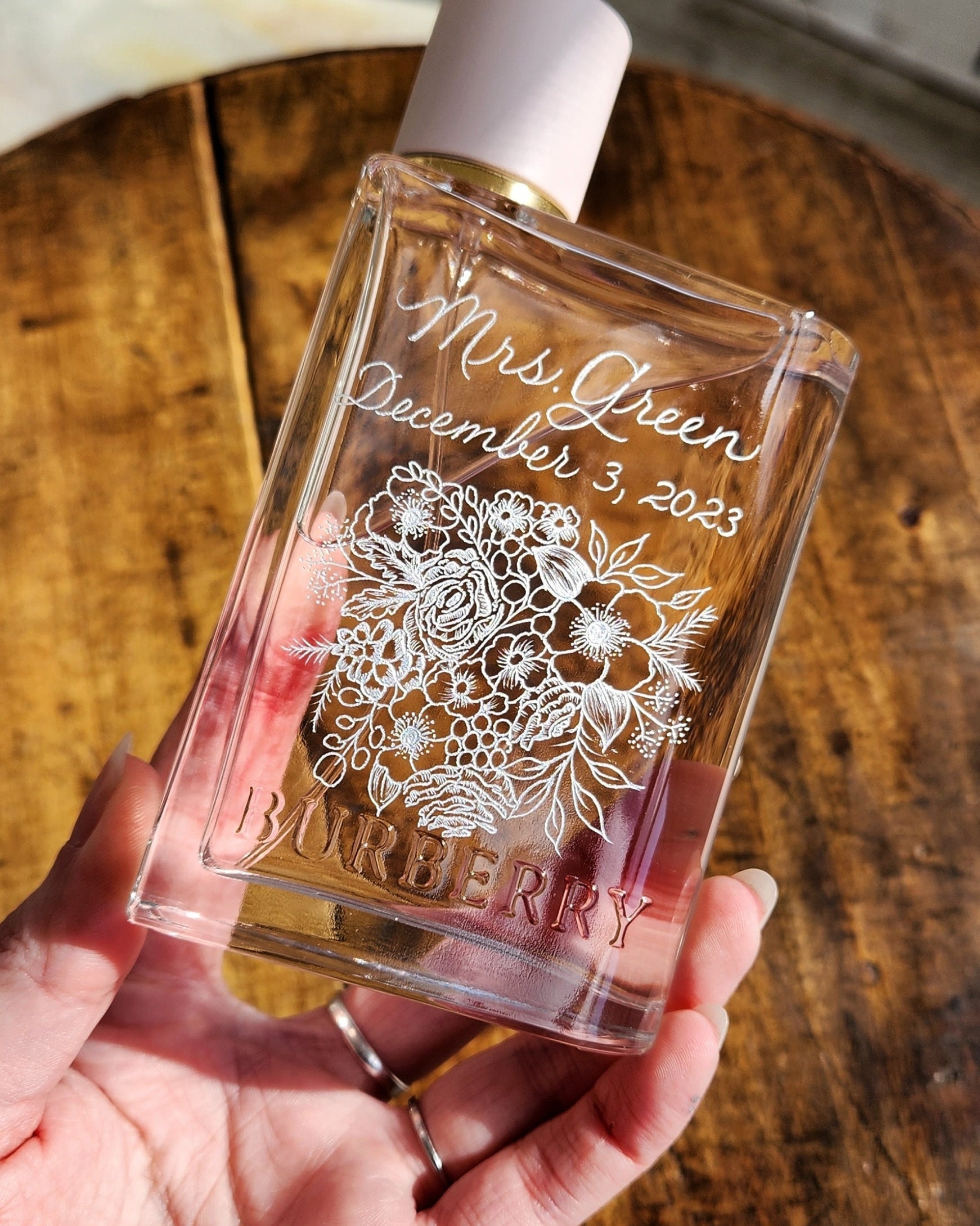 Personalized Engraved Perfume Bottle With Flowers | Wedding Keepsake ...