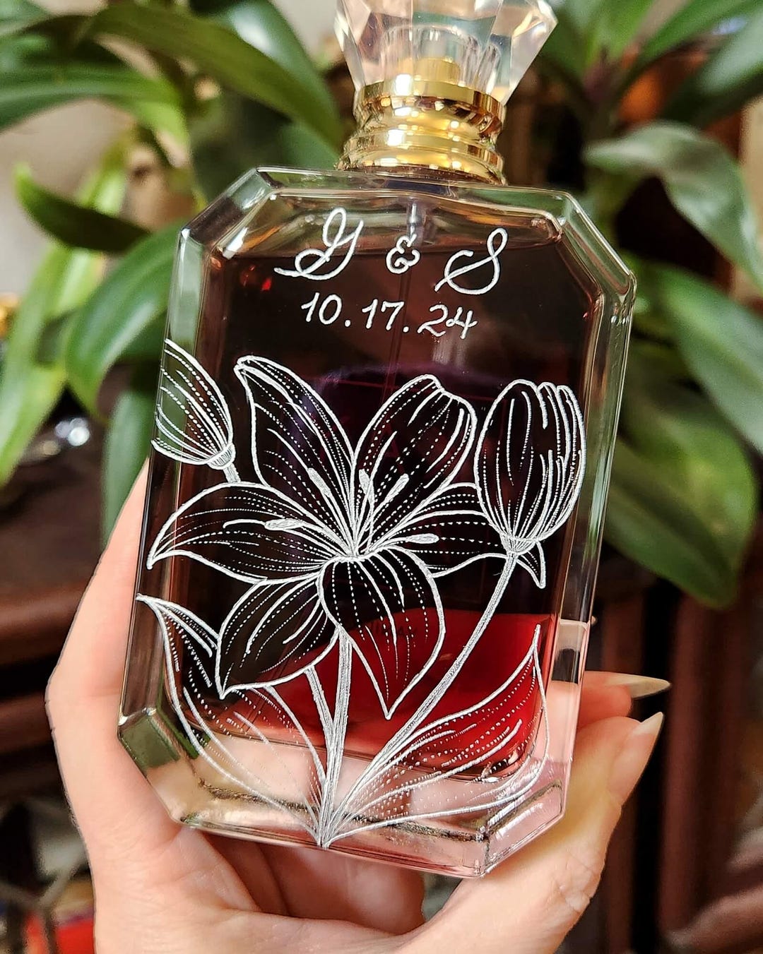 Personalized Engraved Perfume Bottle With Flowers | Wedding Keepsake ...