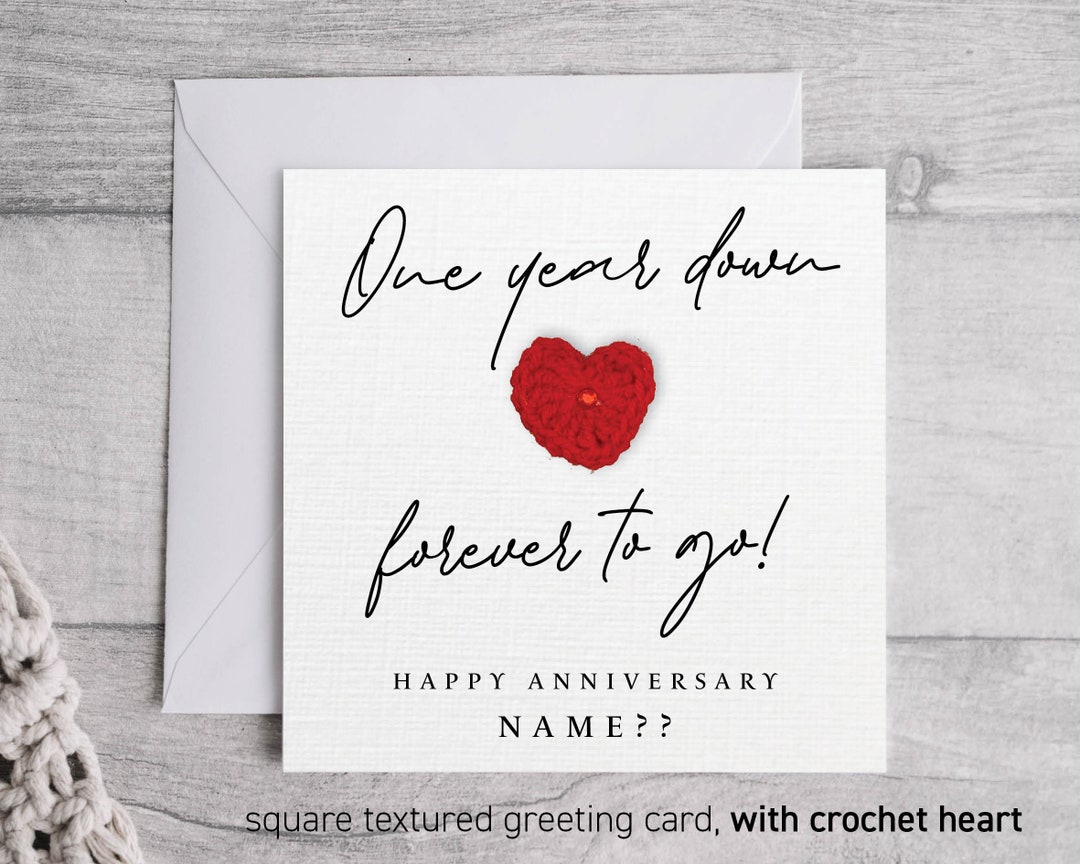 First Anniversary Card, One Year Down Forever to Go, Personalised ...