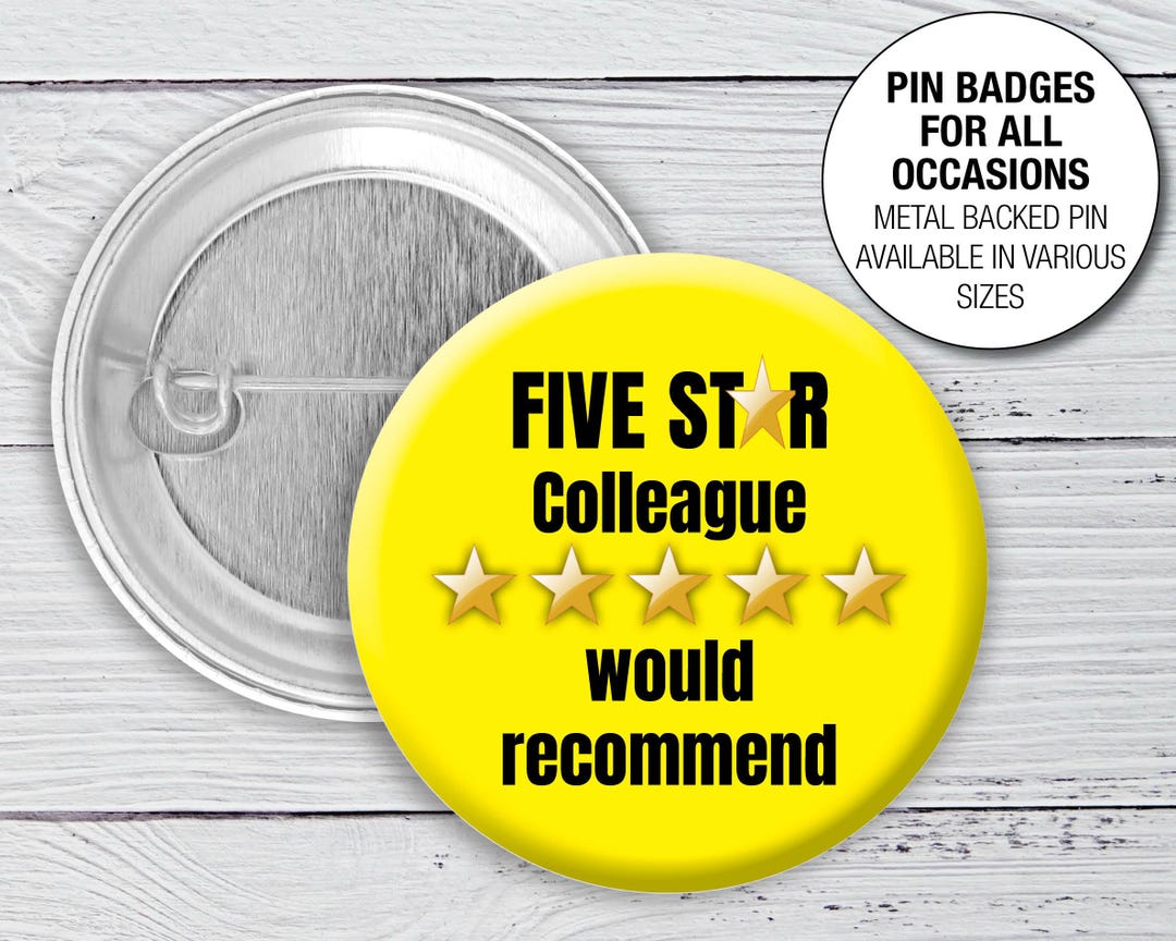Five Star Colleague Pin Button Badge Recommended 5 Star Workmate Five ...