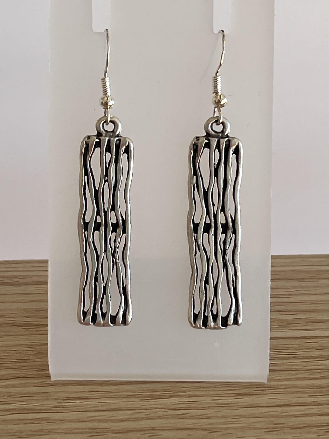 Abstract Rectangular Dangle Earrings, Antique Silver, Versatile - Etsy