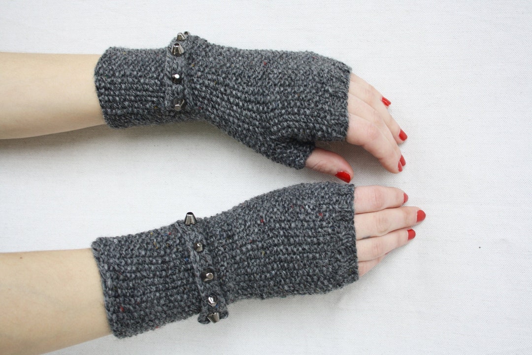 Spike Knit Gloves Fingerless Gloves Women's Wool Gloves Warm Winter ...
