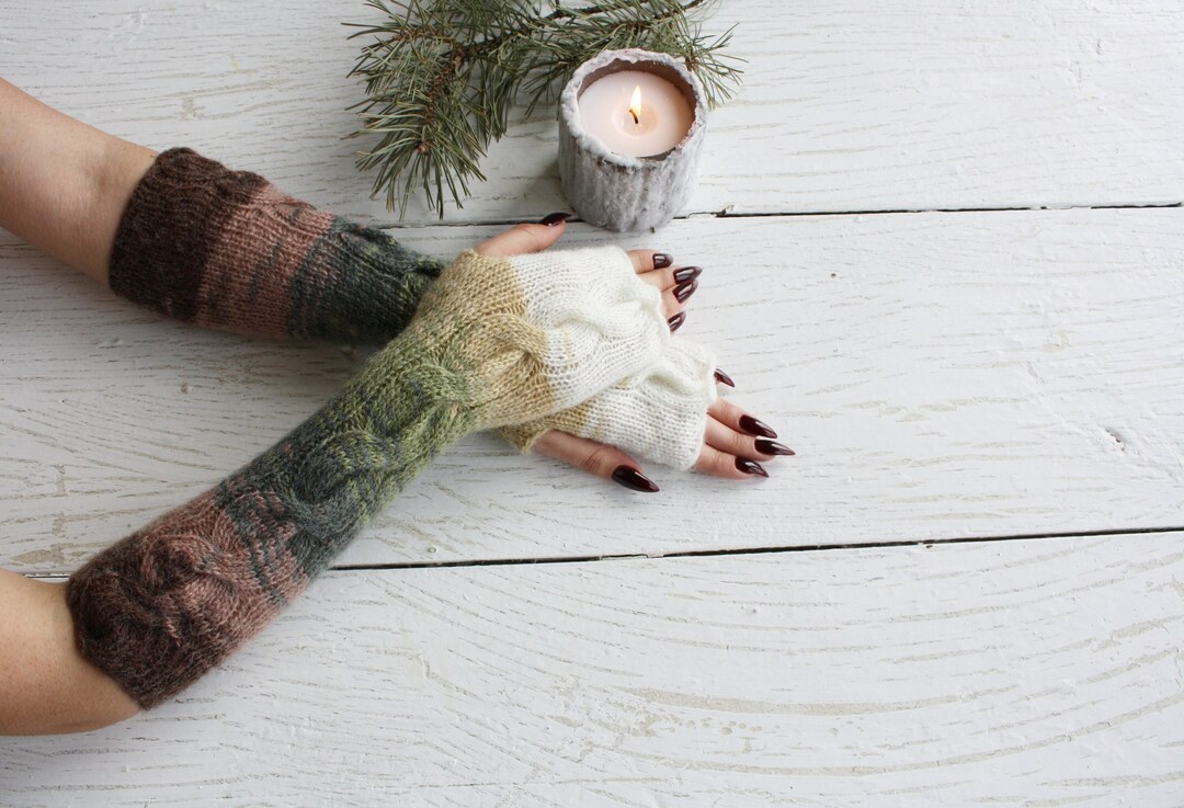 Warm Arm Warmers Fingerless Gloves Knit Women's Gloves Cable Knit ...