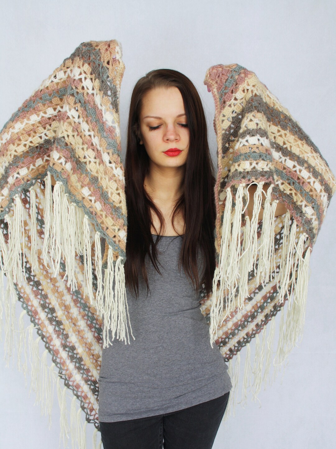 Shoulder Wrap Shawl Maxi Long Shawl Triangle Wool Shawl Crochet Granny ...