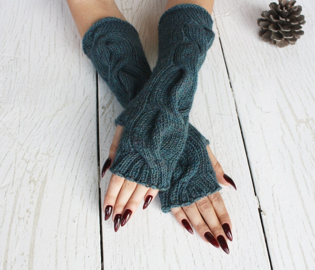 Cable Knit Wool Fingerless Gloves Women's Winter Arm Warmers - Etsy