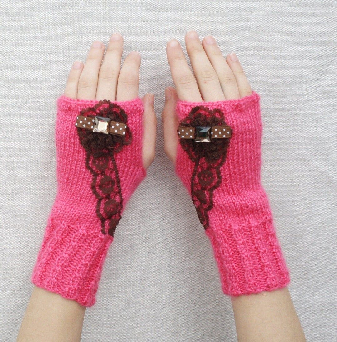 Cute Winter Gloves Embroidery Gloves Embellishment Lace Warm Arm ...
