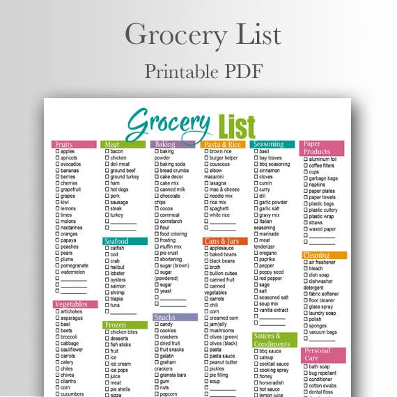 Grocery List Checkmark Printable PDF Instant Download | Etsy
