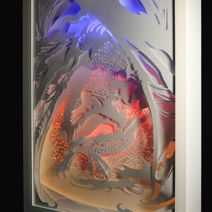 Dragon shadowbox paper cut art night light handmade | Etsy