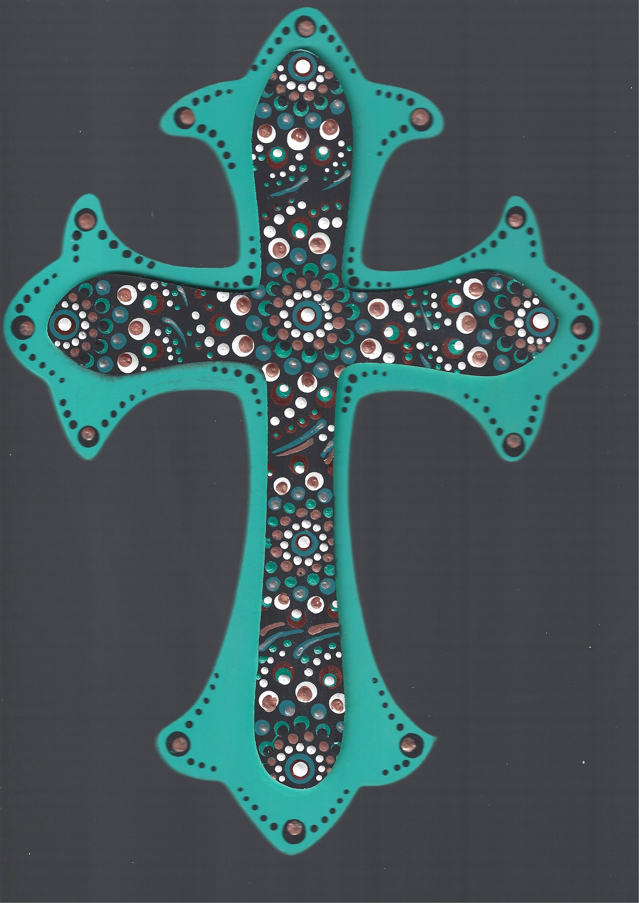 Hand-painted (hundreds of Dots) Mandala Cross on 11" Wooden Form MANY ...
