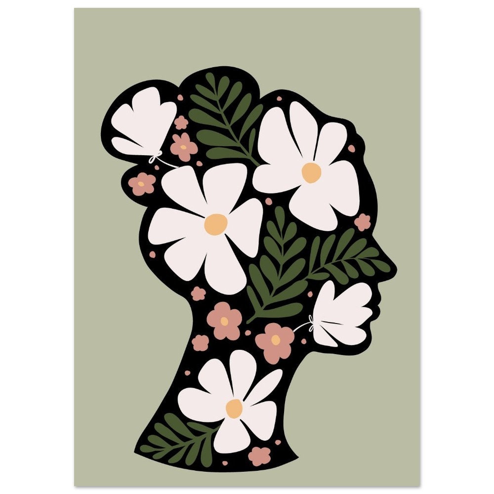 Floral Lady Silhouette Art Print Woman With Flowers Abstract - Etsy