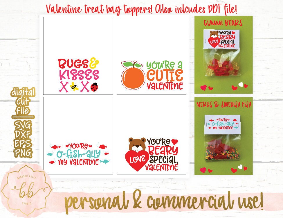 Valentine Treat Bag Toppers Printable PDF SVG Dxf Eps | Etsy