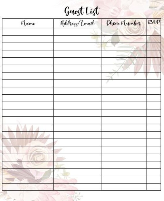 Printable Guest List Party Guest List Birthday Guest List Etsy Australia Printable Guest List Party Guest List Birthday Guest List Etsy Australia