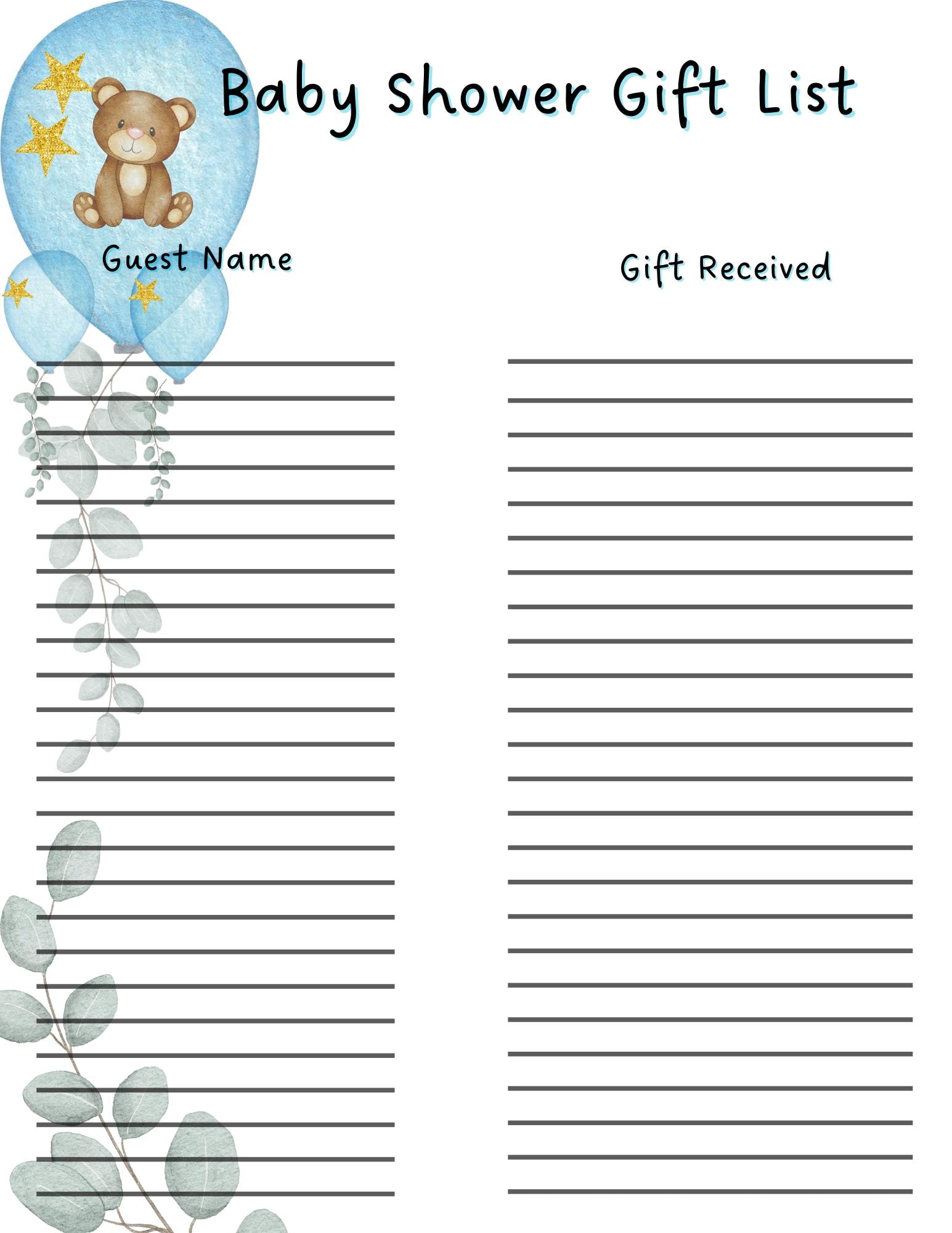 Baby Shower Checklist Baby Shower Guest List Baby Shower Gift List Blue ...