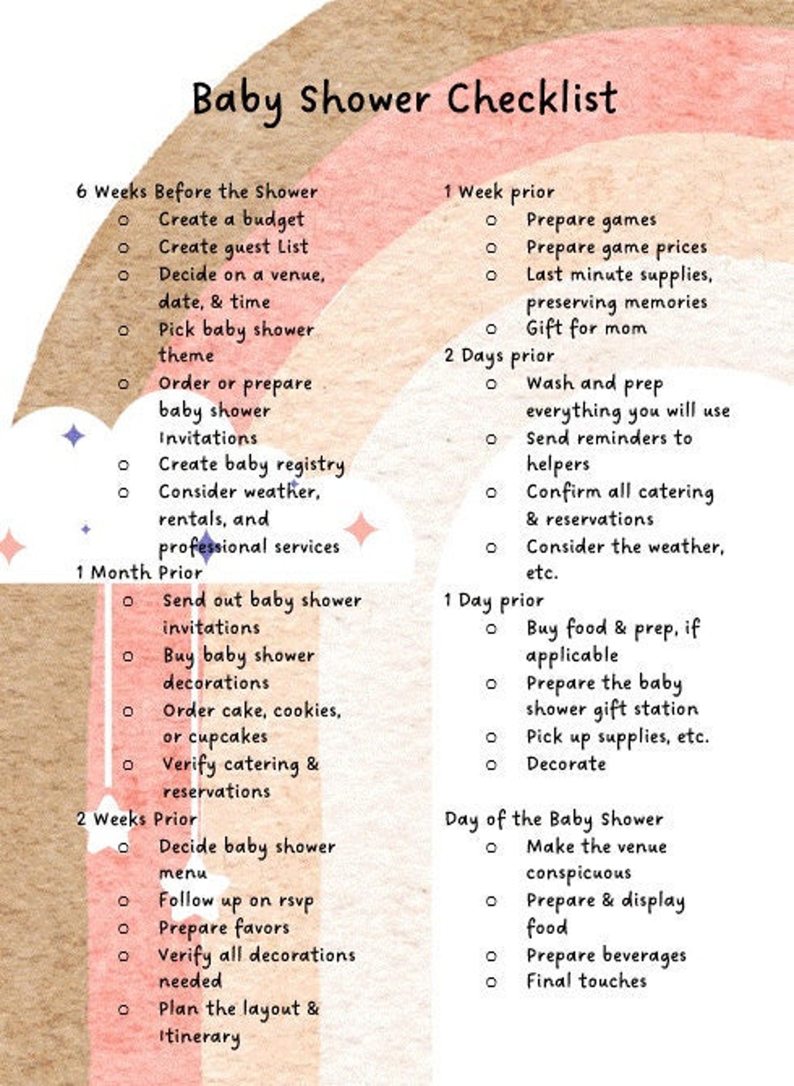 1PDF Printable Baby Shower Checklist, Baby Shower Guest List, Baby ...