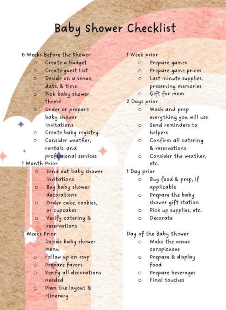 1PDF Printable Baby Shower Checklist, Baby Shower Guest List, Baby ...
