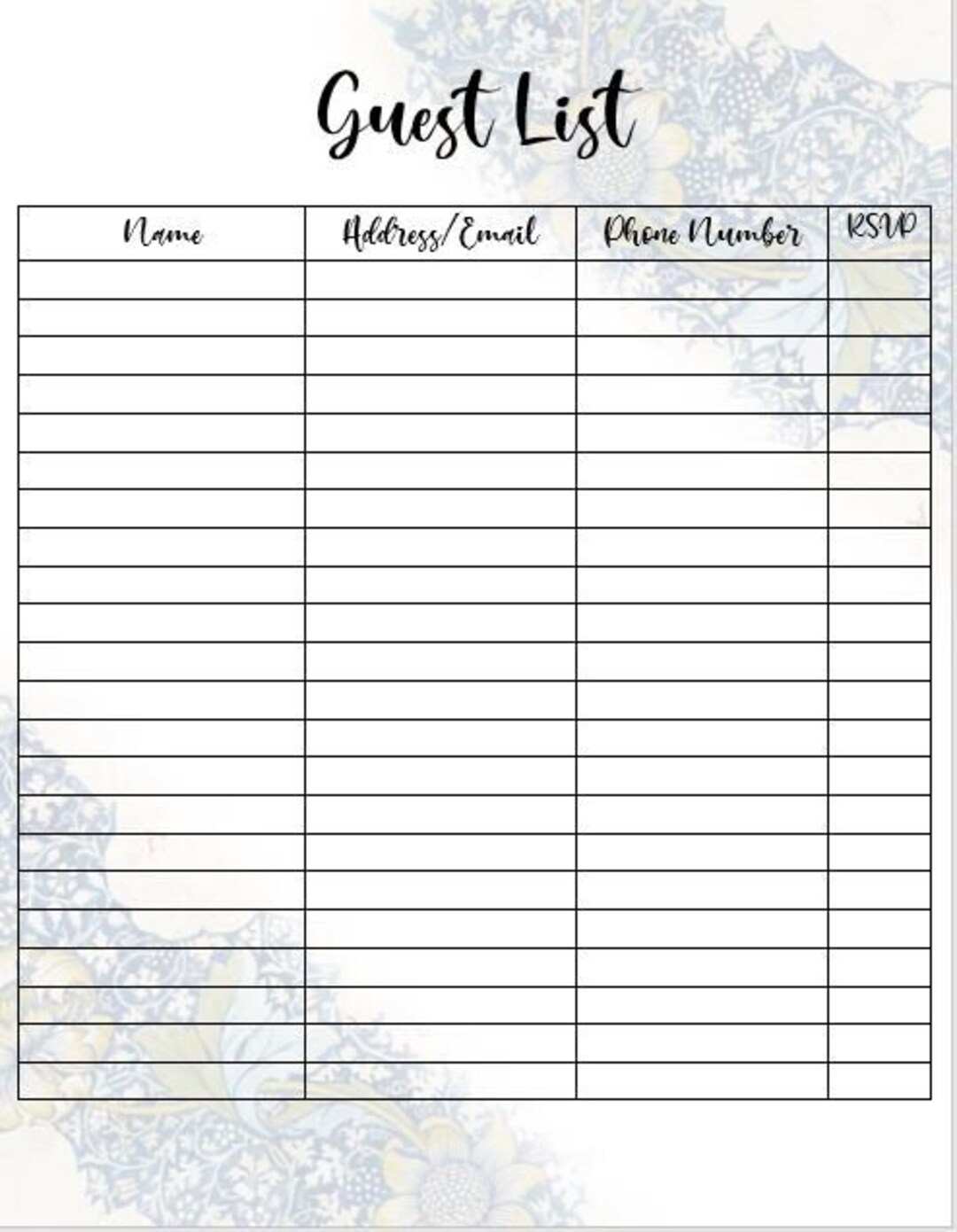 3 Printable Guest List for Any Occasion, Sign Up, Gift Sheet, Holiday ...
