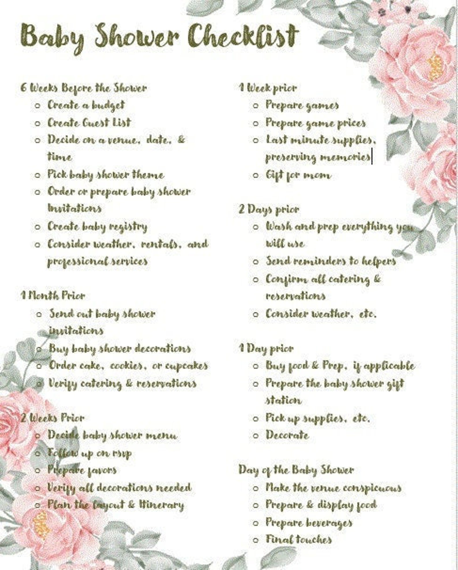 3 PDF Baby Shower Checklist, Baby Shower Guest List, Baby Shower Gift ...