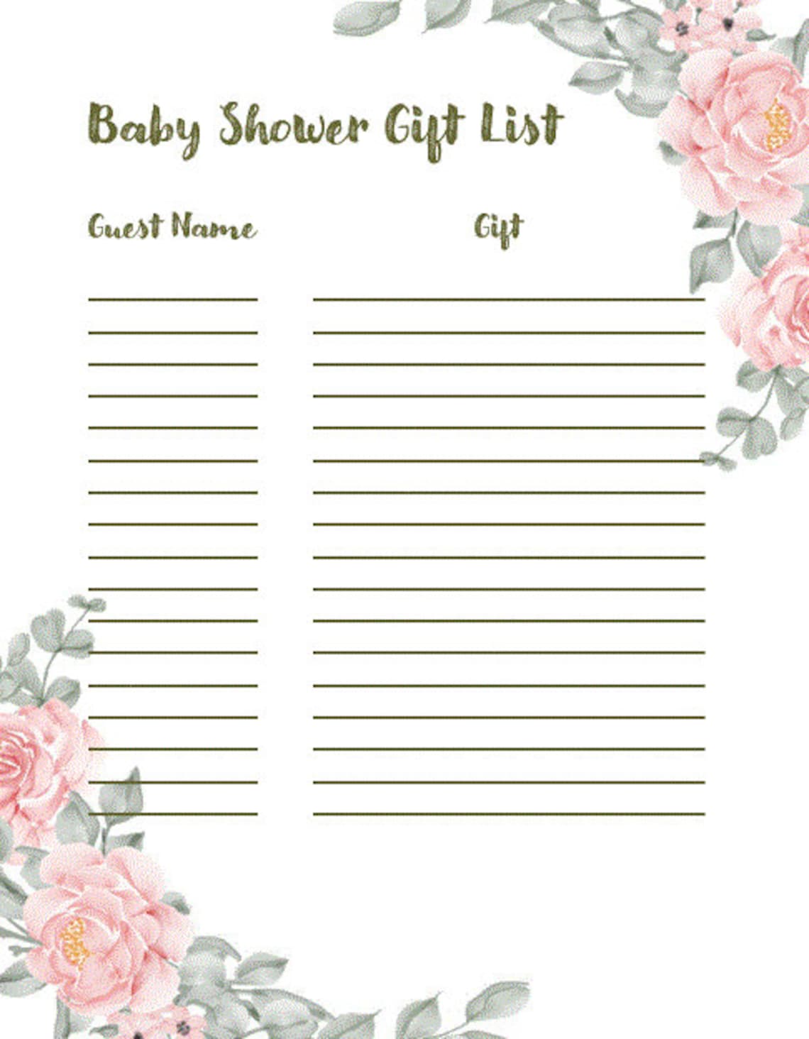 3 PDF Baby Shower Checklist, Baby Shower Guest List, Baby Shower Gift ...