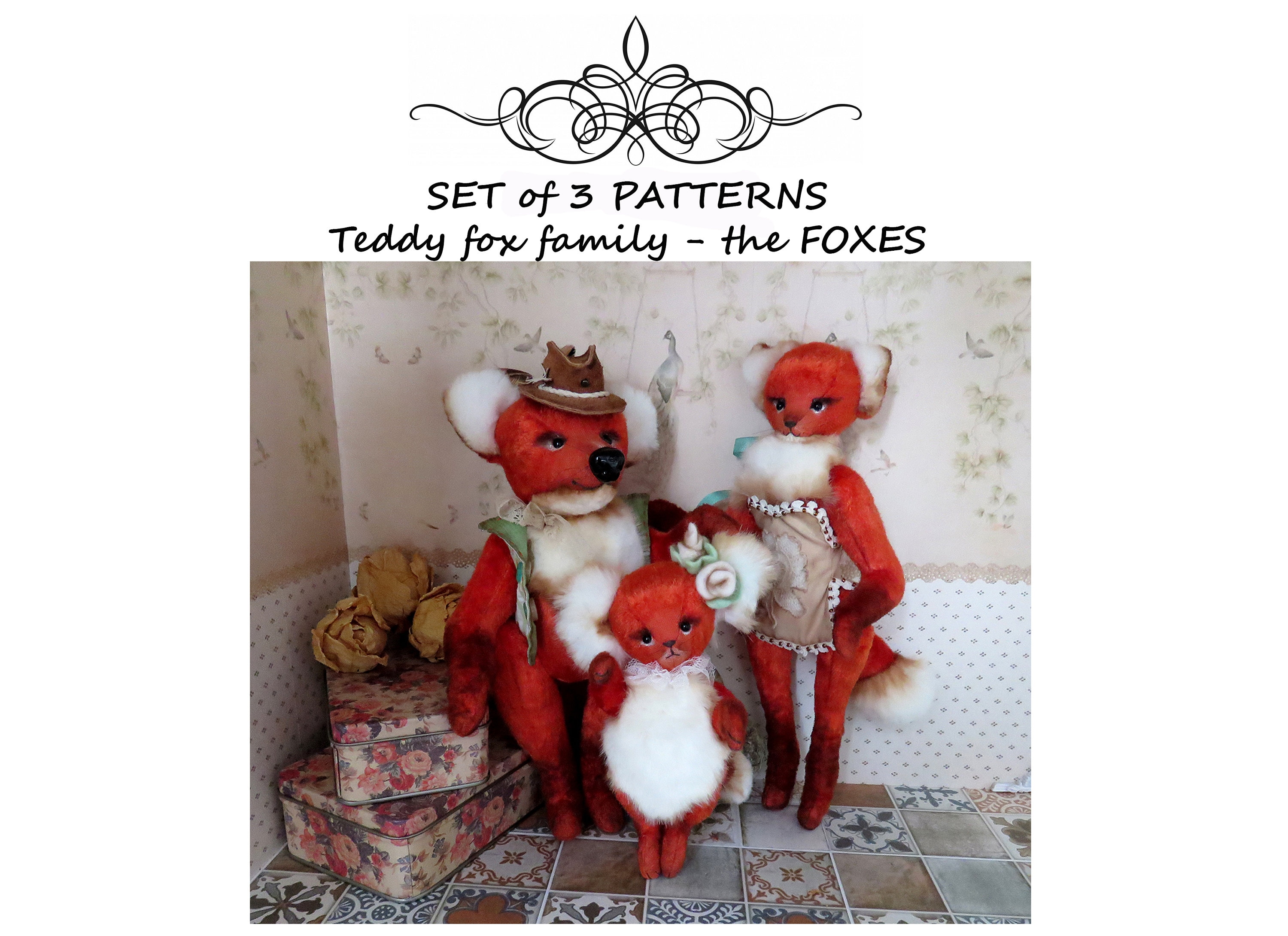 3 PATTERNS Teddy Fox Family, Plush Teddy Fox Sewing Pattern, Artist ...