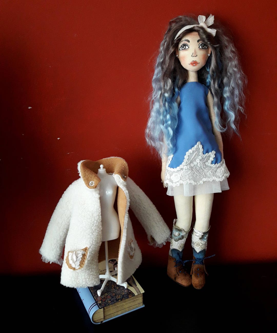 Cloth Artist Doll With Set of Clothes, Textile Rag Collectible One of a ...