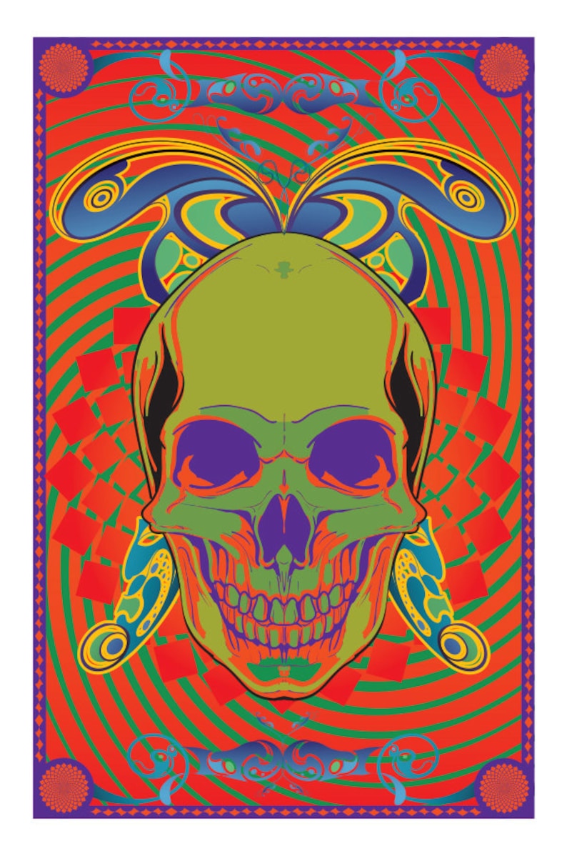 Retro Style Psychedelic Skull Poster Art Skull Art Wall Art - Etsy