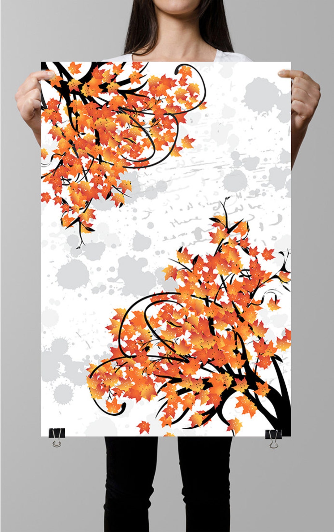 Retro Fall Foliage Art Print: Orange Leaf Pattern Poster - Etsy