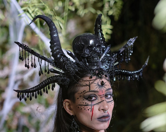 Skull Crown Headpiece Horns, Succubus Horn Headdress, Dragons, Gothic ...