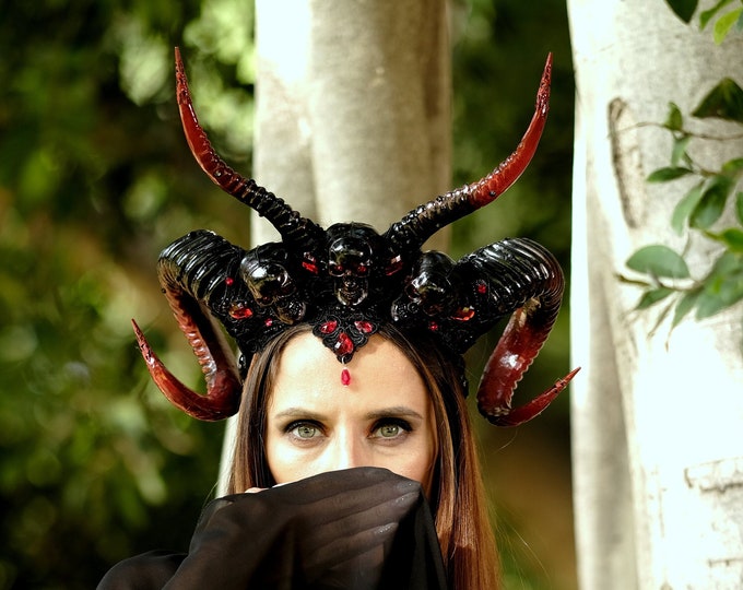 Skull Crown Headpiece Horns, Succubus Horn Headdress, Dragons, Gothic ...