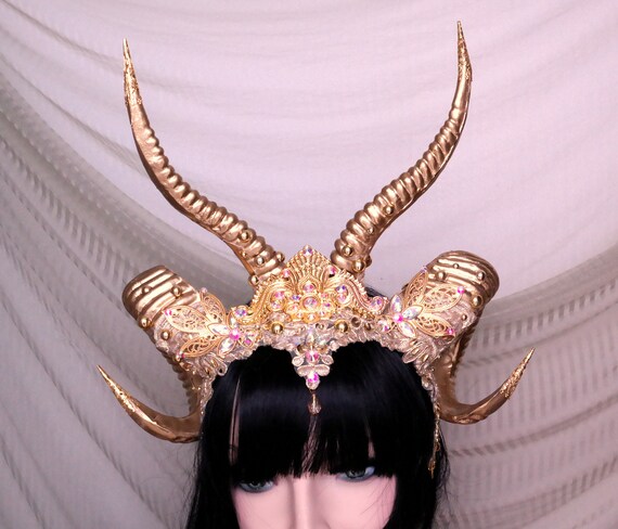 Horns Headdress Witch Gold Demon Double Antler Headpiece - Etsy UK