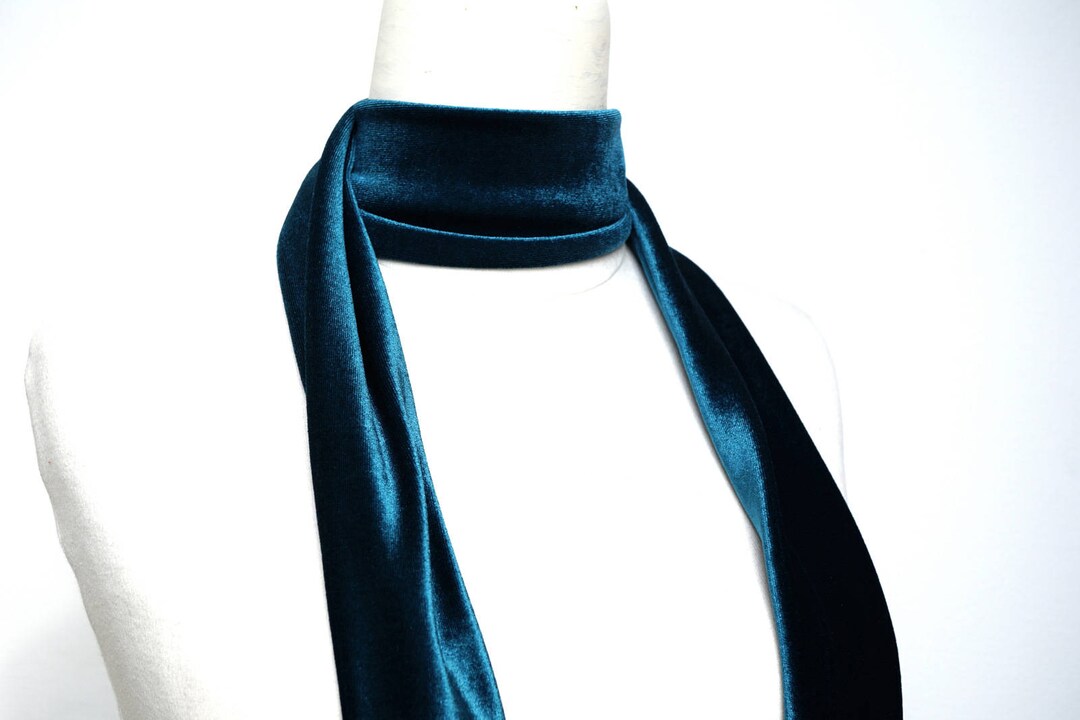 Skinny Scarf Velvet, Velvet Scarf, Teal Velvet Skinny Scarf, Necktie ...