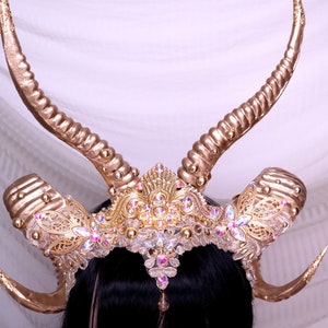 Horns Headdress, Witch Gold Demon Double Antler Headpiece, Festival ...