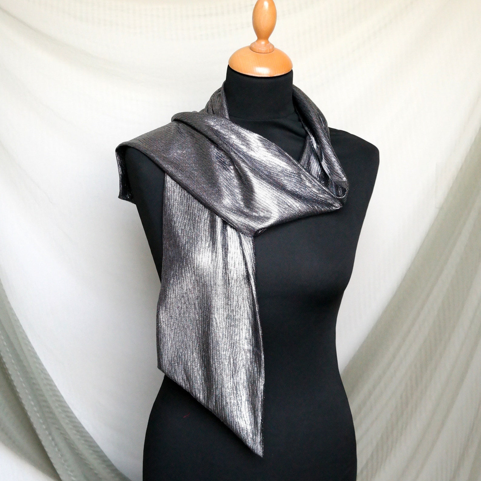 Metallic Silver Scarf Silver Skinny Scarf Silver Print - Etsy